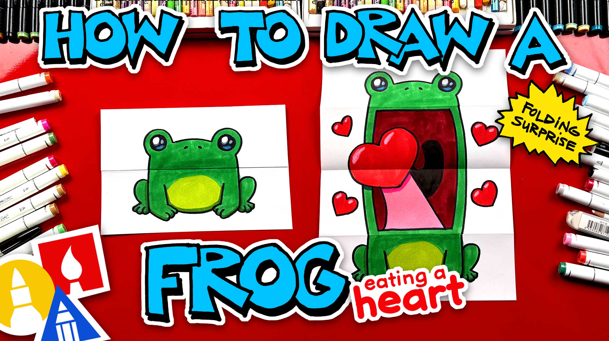 How To Draw A Frog Eating A Heart Folding Surprise - Art For Kids Hub