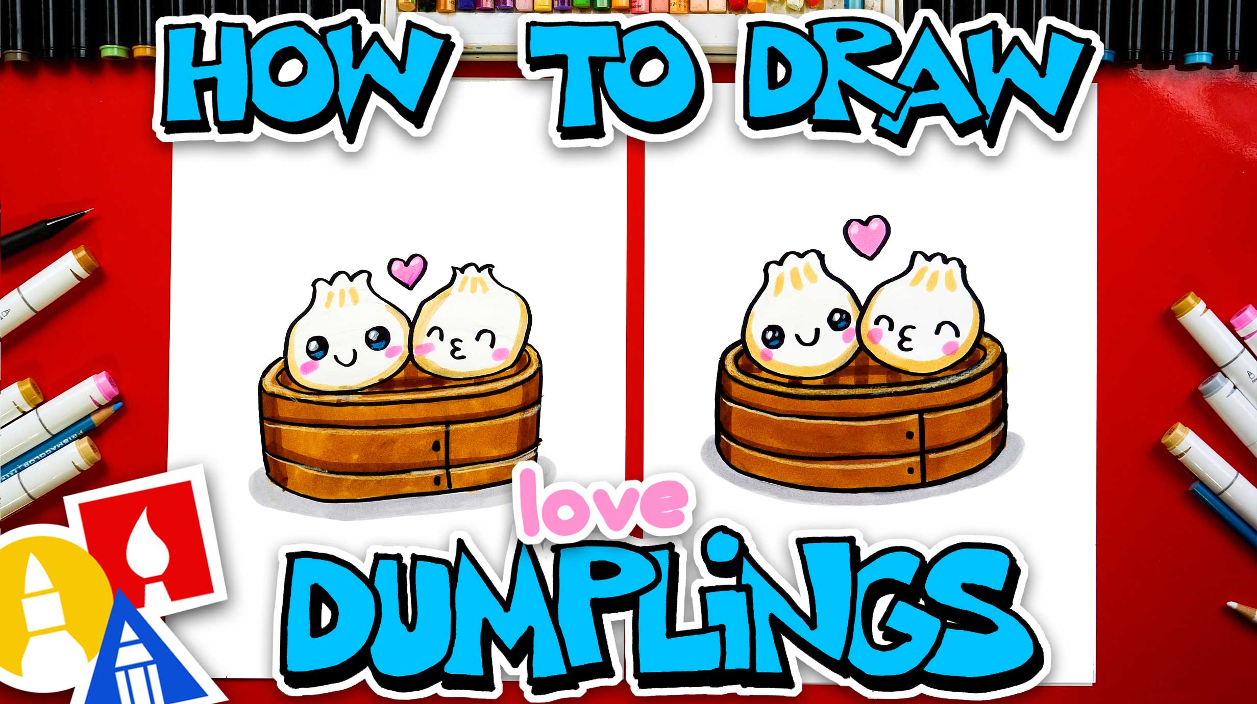 How To Draw Two Dumplings In Love - Valentine's Day - Art For Kids Hub ...