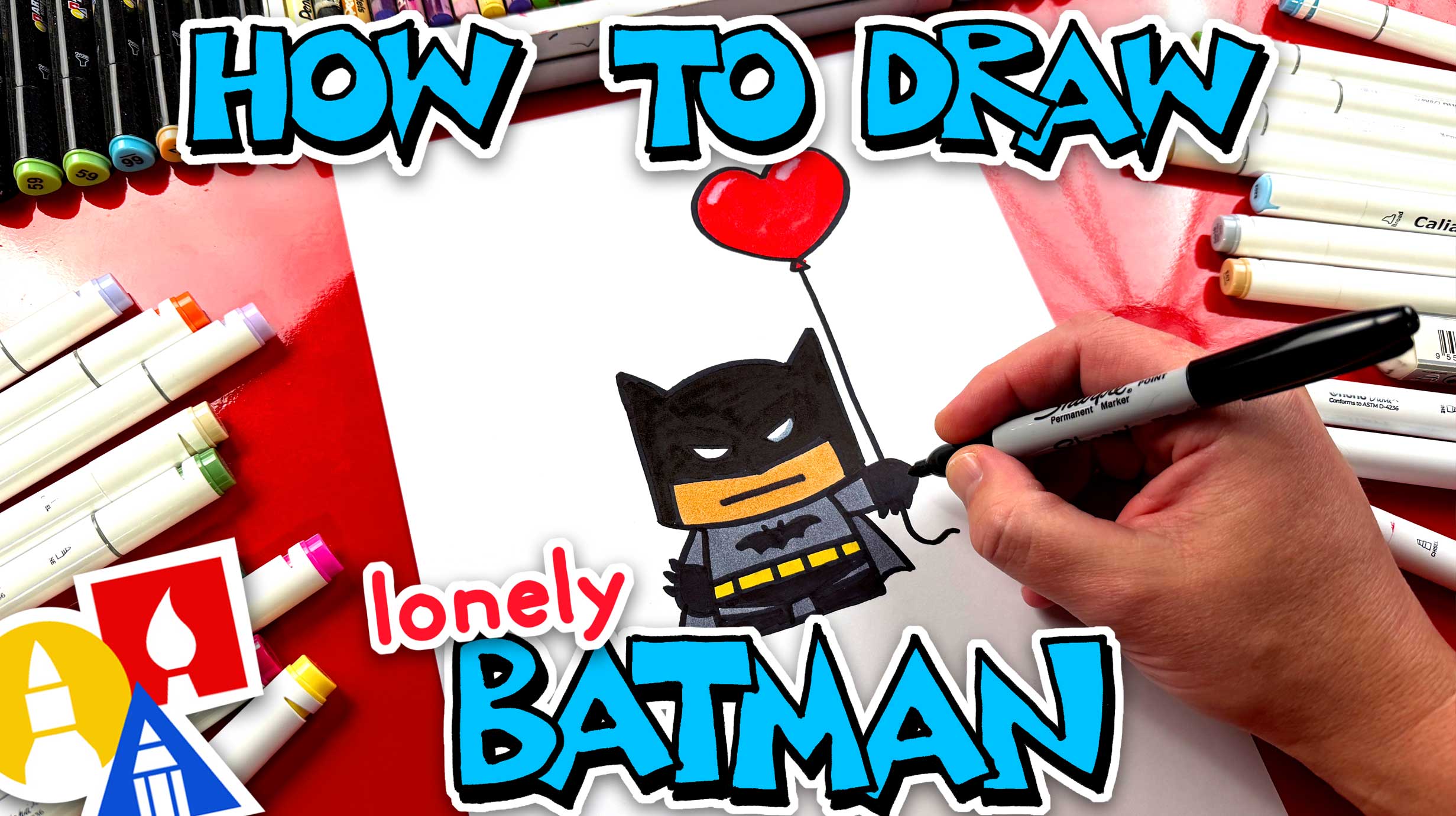 How To Draw Lonely Batman For Valentine's Day - Art For Kids Hub