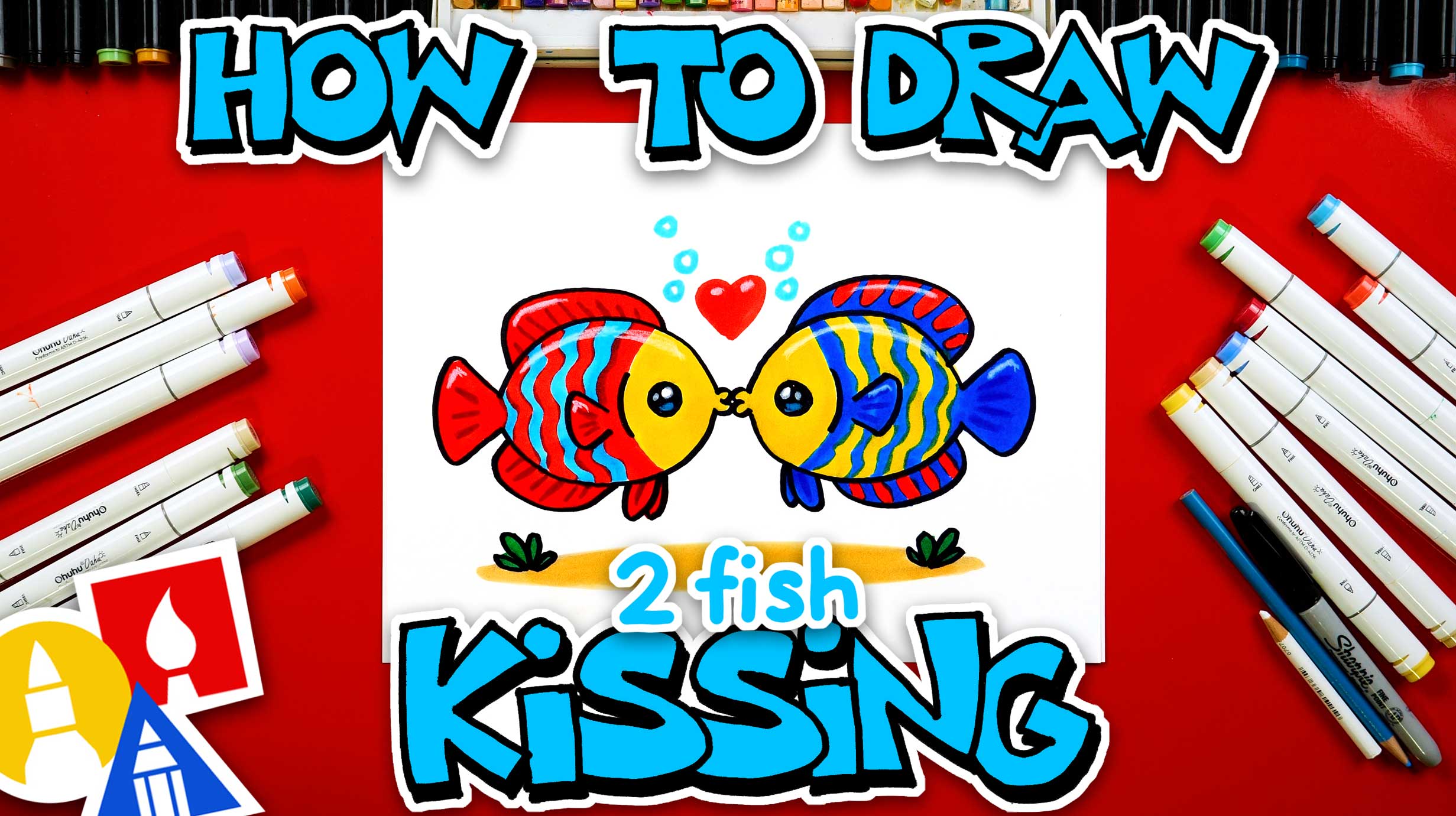 How To Draw Two Cute Fish Kissing - Art For Kids Hub — Free Drawing ...