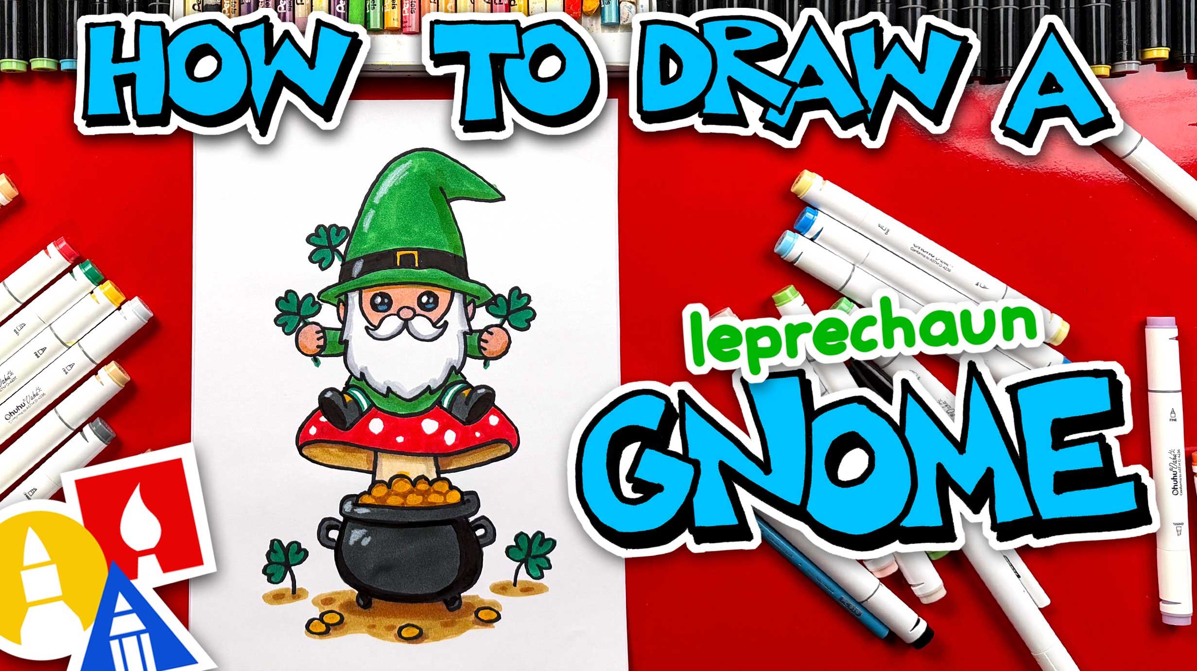 How To Draw A Leprechaun Gnome Sitting On A Mushroom - Art For Kids Hub ...